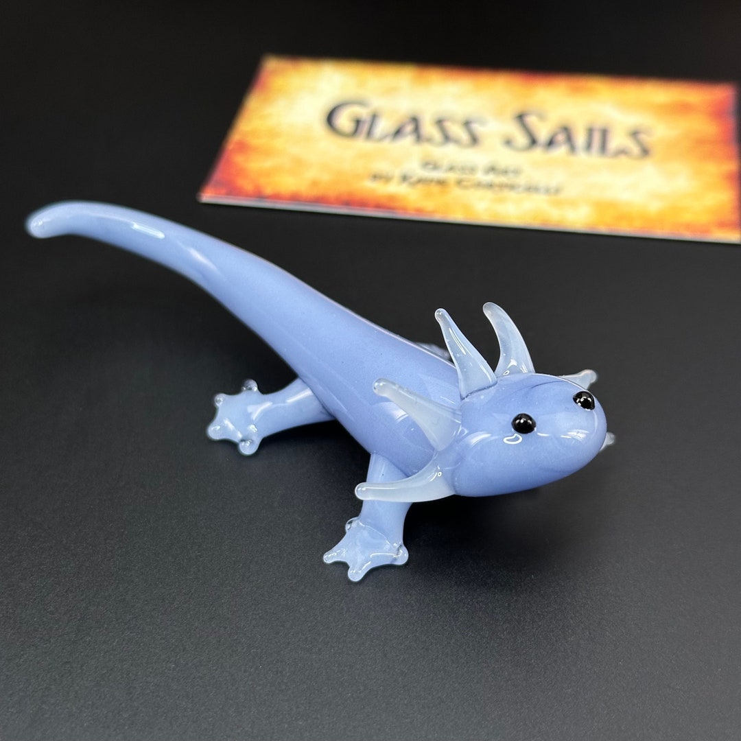 Cute Glass Axolotl Sculpture in White and Blue - Mud Puppy - Desk ...