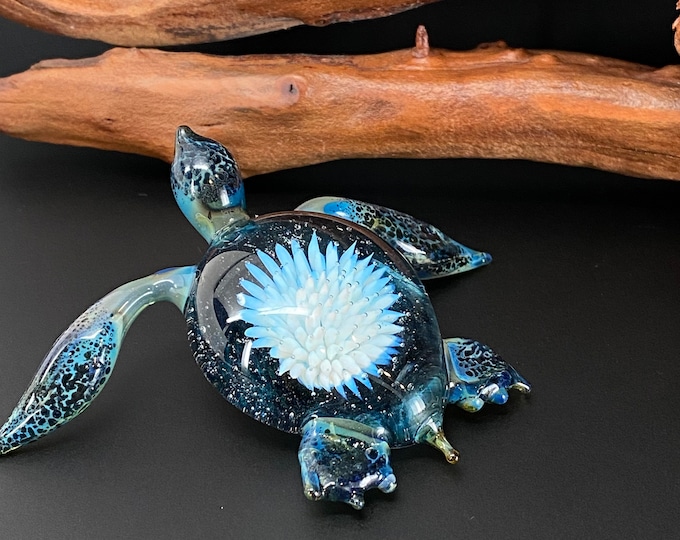 Glass Sea Turtle Sculpture Figurine With Sea Urchin Shell - Etsy