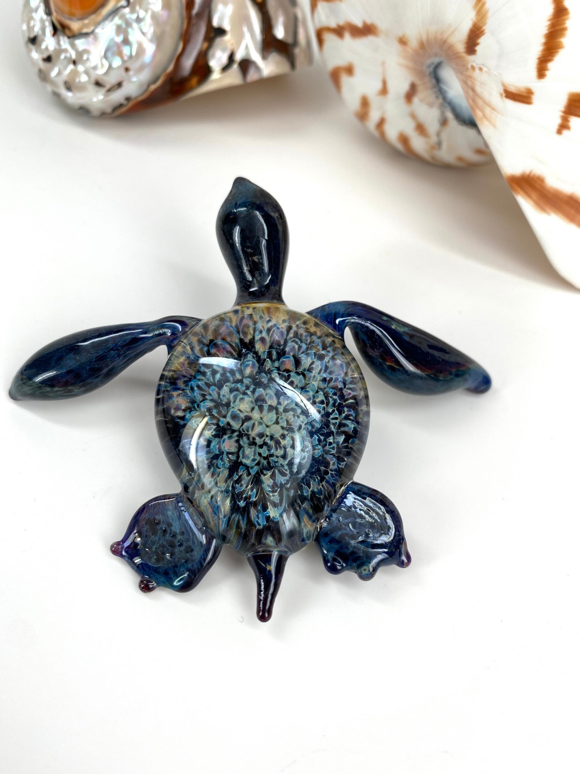 Glass Sea Turtle Sculpture Figurine With Textured Inner Shell Etsy
