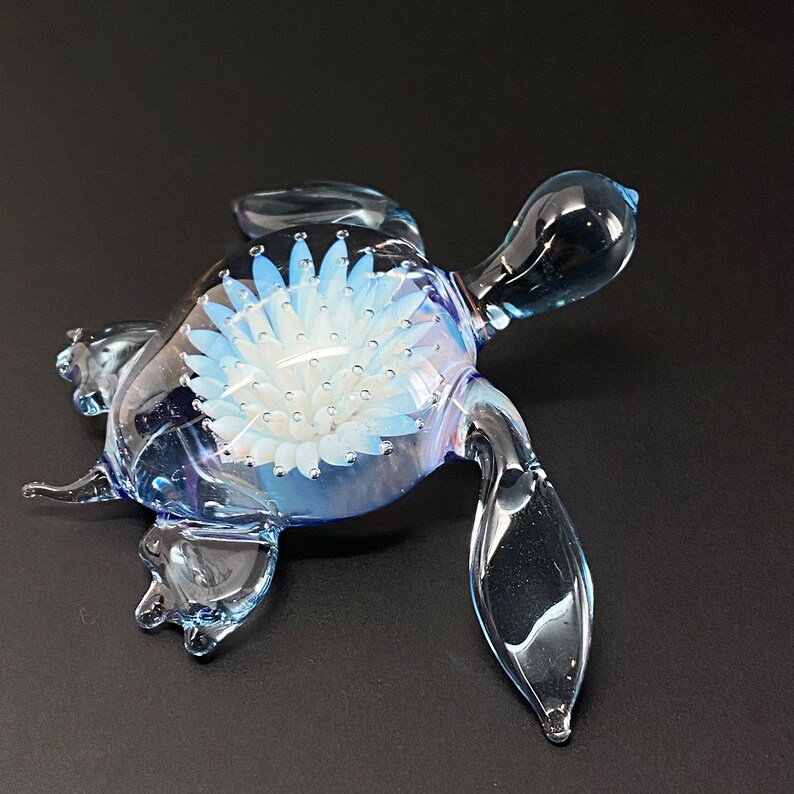 Glass Sea Turtle Sculpture Figurine With Sea Urchin Shell - Etsy