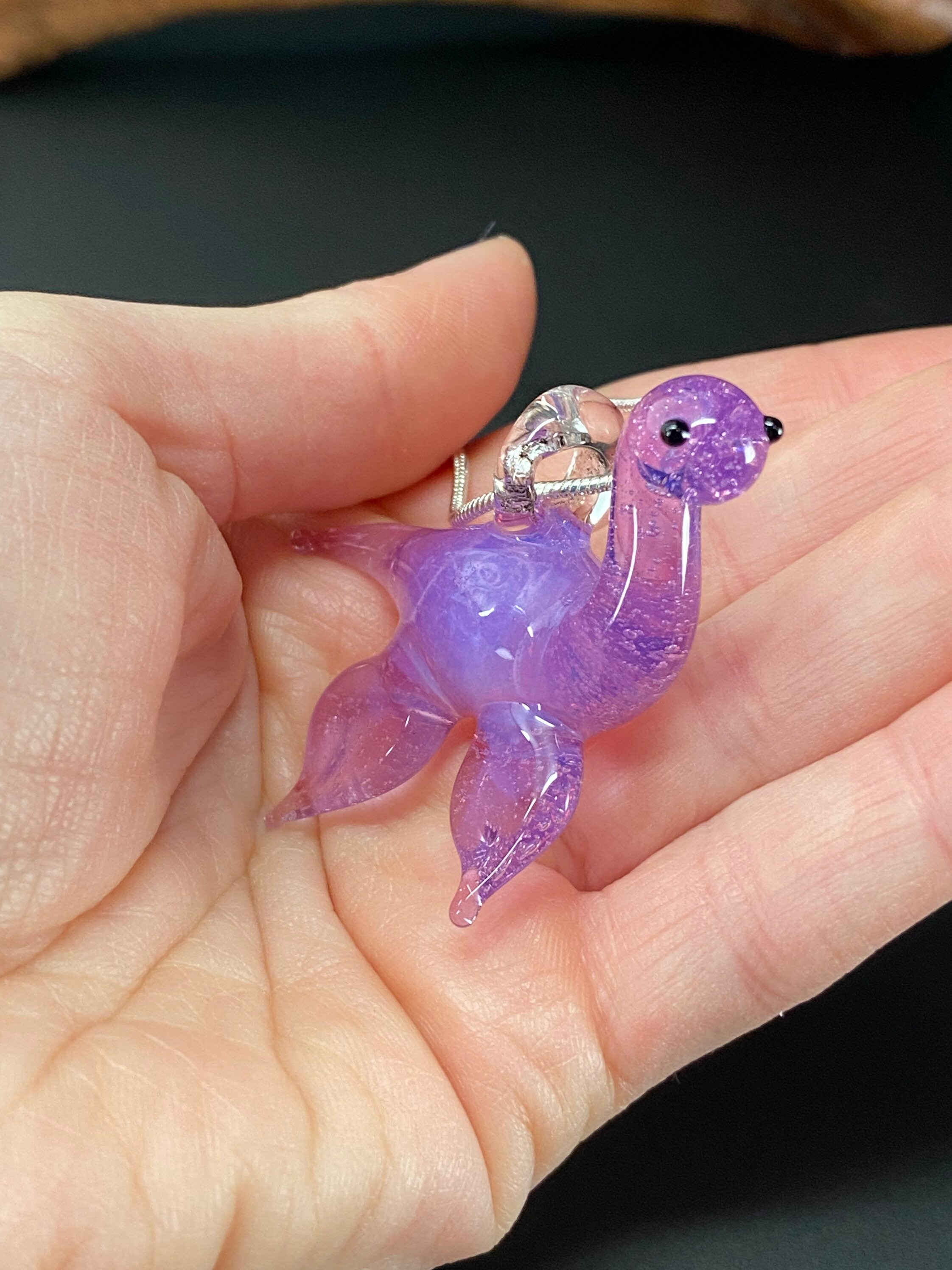 Nessie Pendant - Glass Loch Ness Monster Sea Serpent Necklace on Silver ...