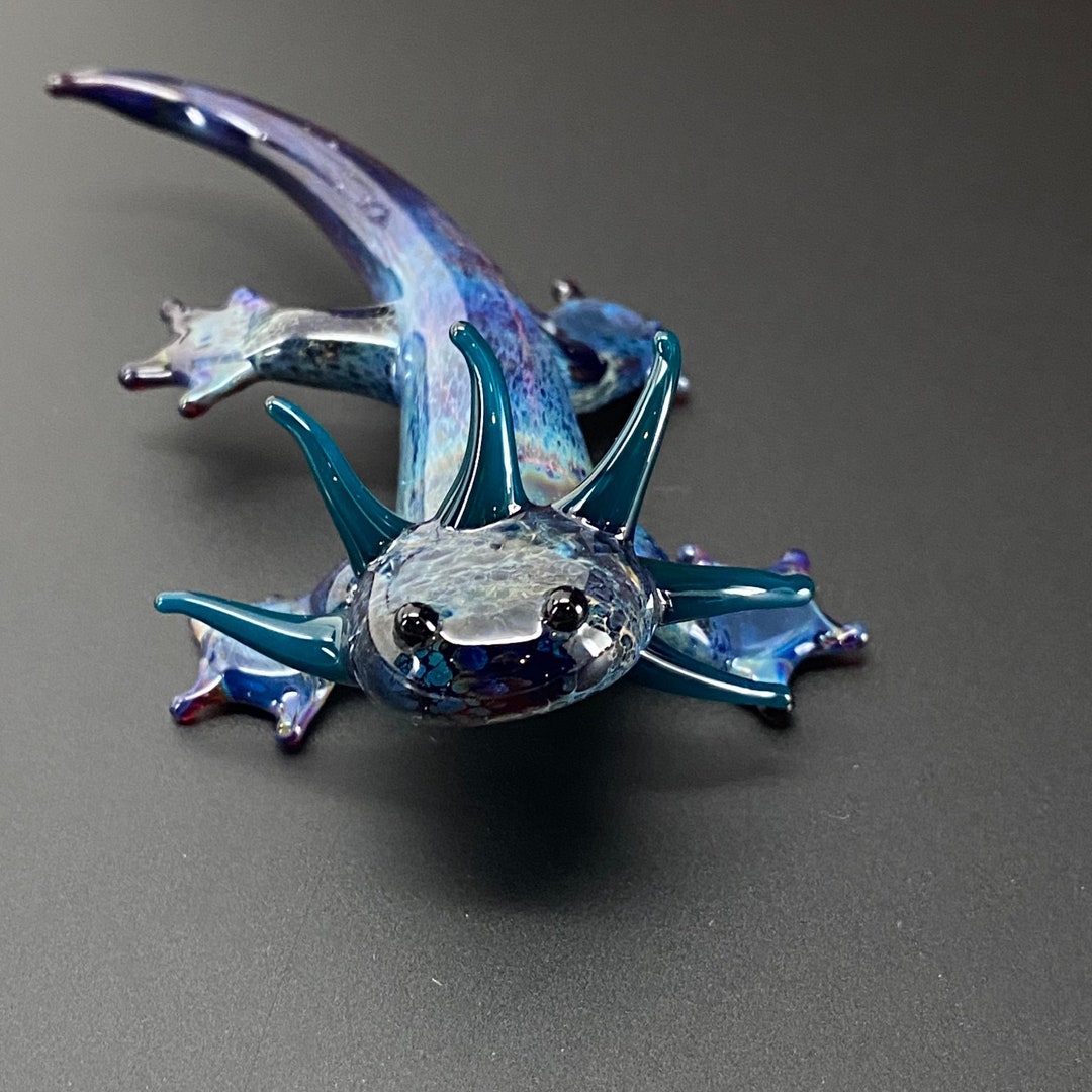 Cute Glass Axolotl Sculpture - Wild Multicolored Speckled - Mud Puppy ...