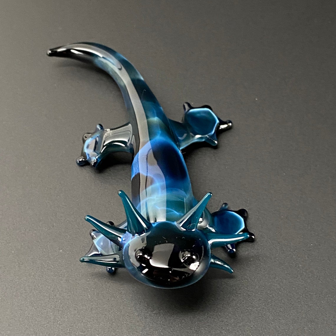 Cute Glass Axolotl Sculpture Electric Black Blue Mud Puppy - Etsy