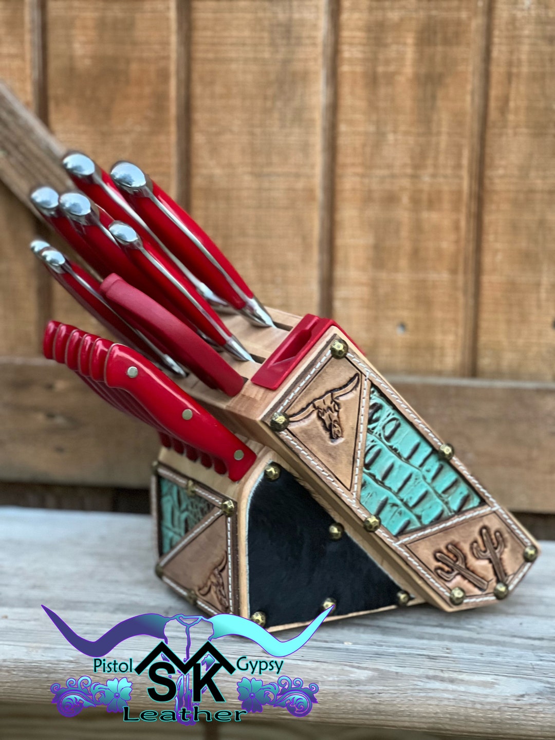 Cow/cactus Knife Set red - Etsy