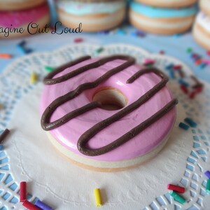 4" Fake Donut Pink Frosted With Chocolate Drizzle Doughnut Faux Food ...