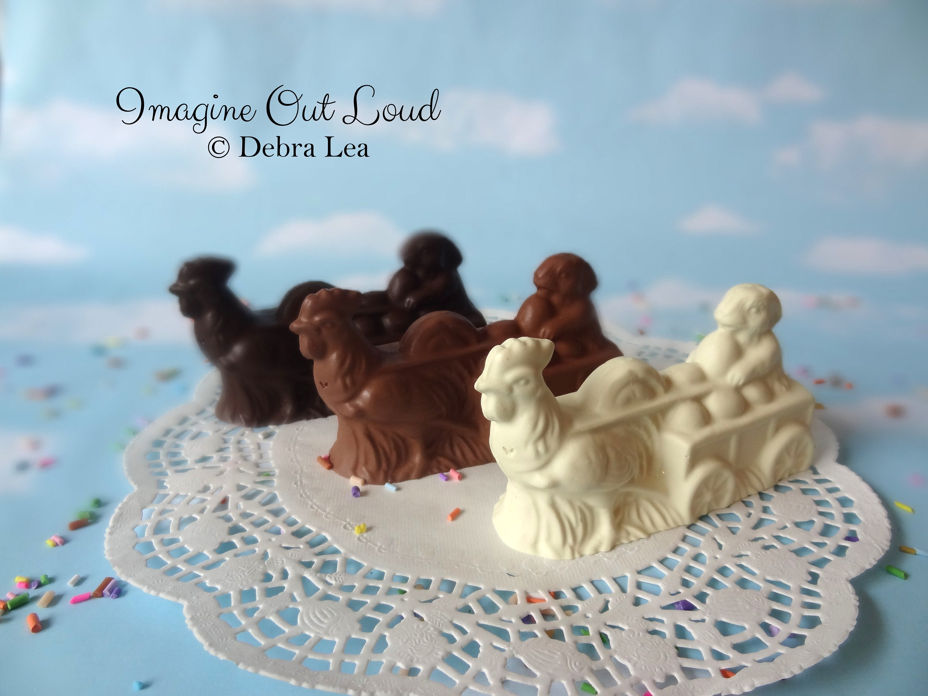 Fake Chocolate Bunny Rabbit and Rooster Cart SOLID Handmade | Etsy