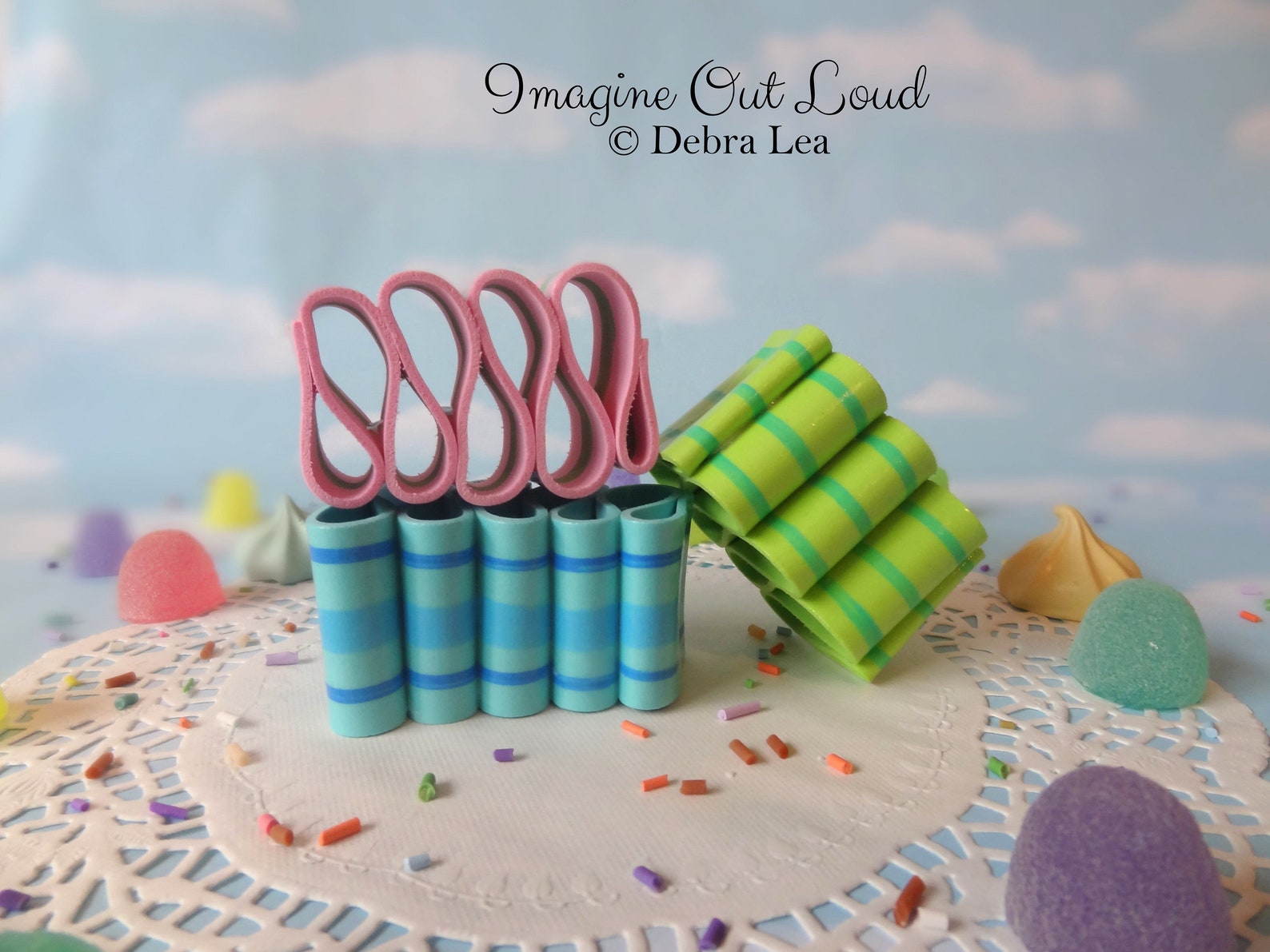 Fake Ribbon Candy Realistic Hand Painted Lime Pink Aqua - Etsy