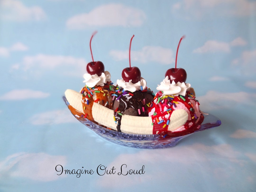 Fake Banana Split Ice Cream Faux Food Prop Chocolate, Strawberry ...