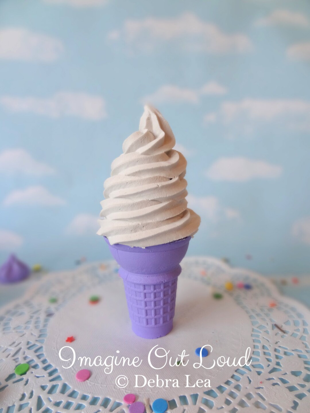 Fake Ice Cream Soft Serve Swirl Vanilla on Faux Purple Cake - Etsy