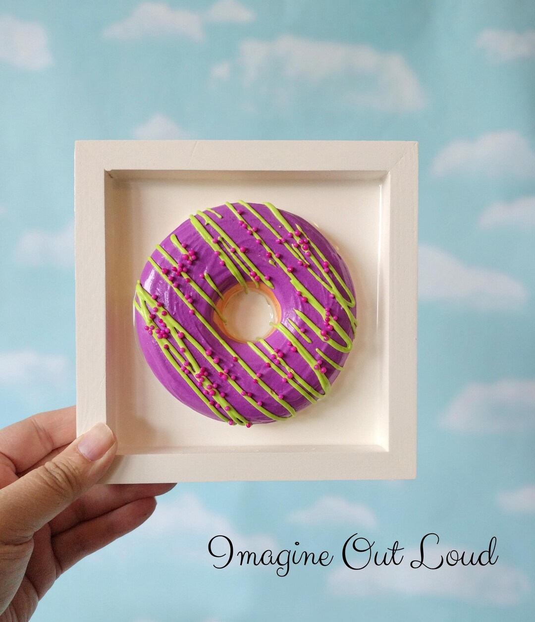 6" Fake Donut Framed Wall Art Dark Berry Pink Frosted Lime Drizzle ...