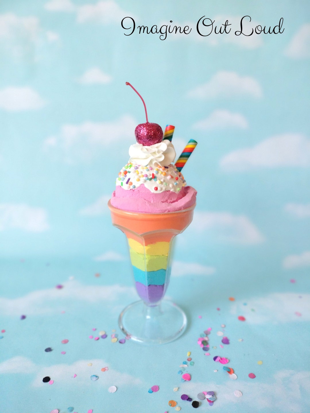 Fake Ice Cream Sundae Rainbow Unicorn Glitter Cherry Tall Milkshake ...