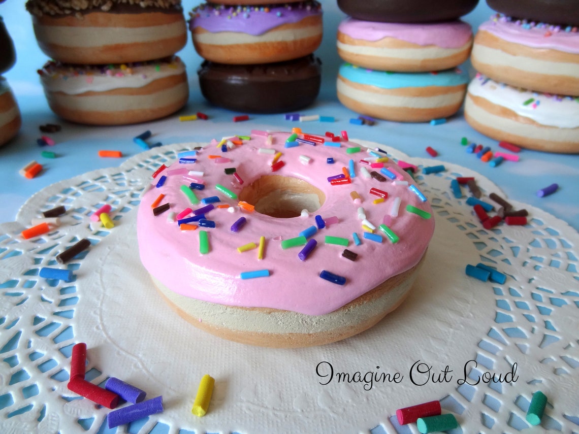 4" Fake Donut Pink Frosted Rainbow Sprinkles Doughnut Faux Food Prop ...