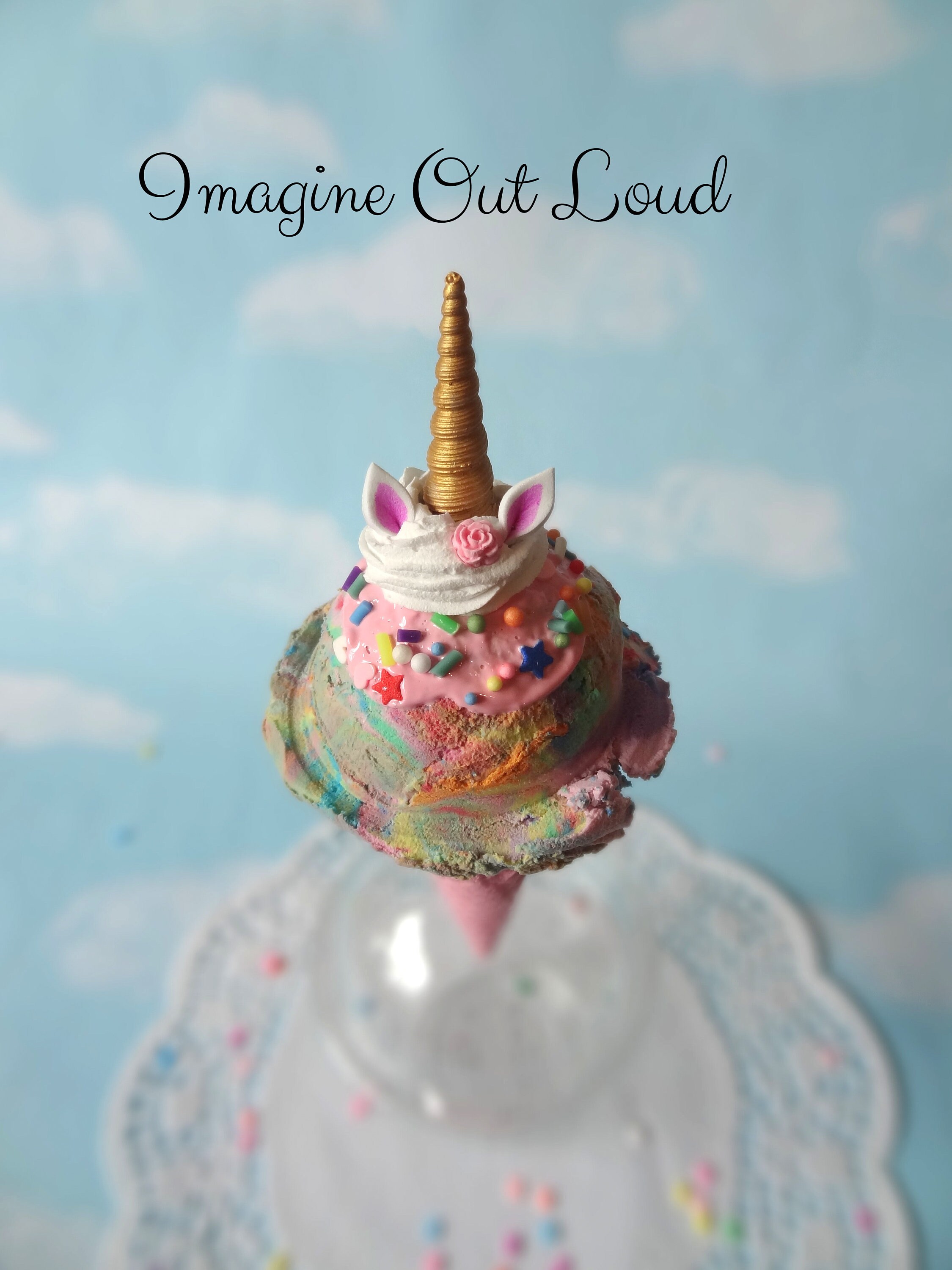 Fake Ice Cream Unicorn Poop Rainbow Faux Single Scoop Sugar Waffle Cone ...