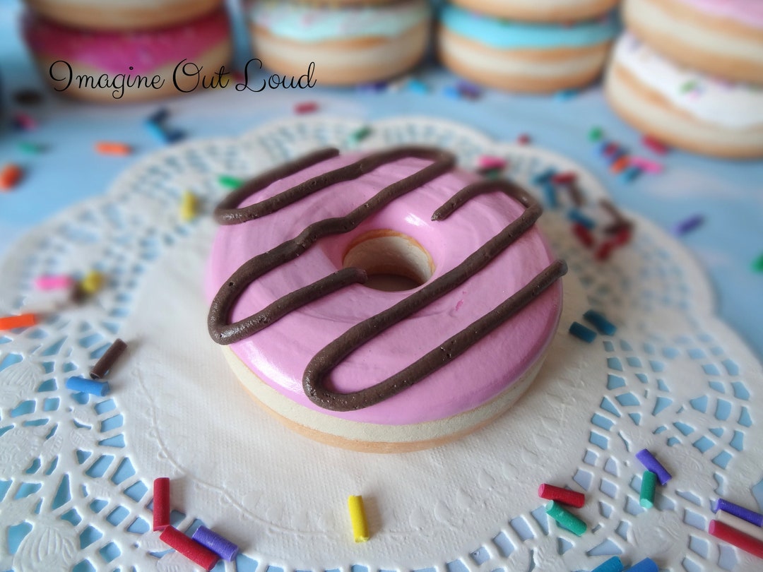 4" Fake Donut Pink Frosted With Chocolate Drizzle Doughnut Faux Food ...