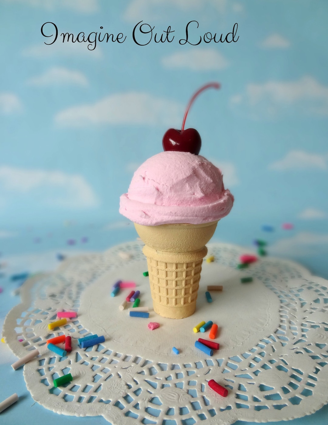 Fake Ice Cream Vanilla Cherry Realistic Faux Scoop Cone Prop - Etsy