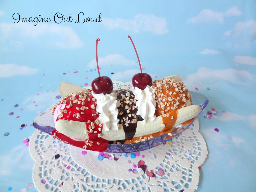 Fake Banana Split Ice Cream Faux Food Prop Chocolate Strawberry