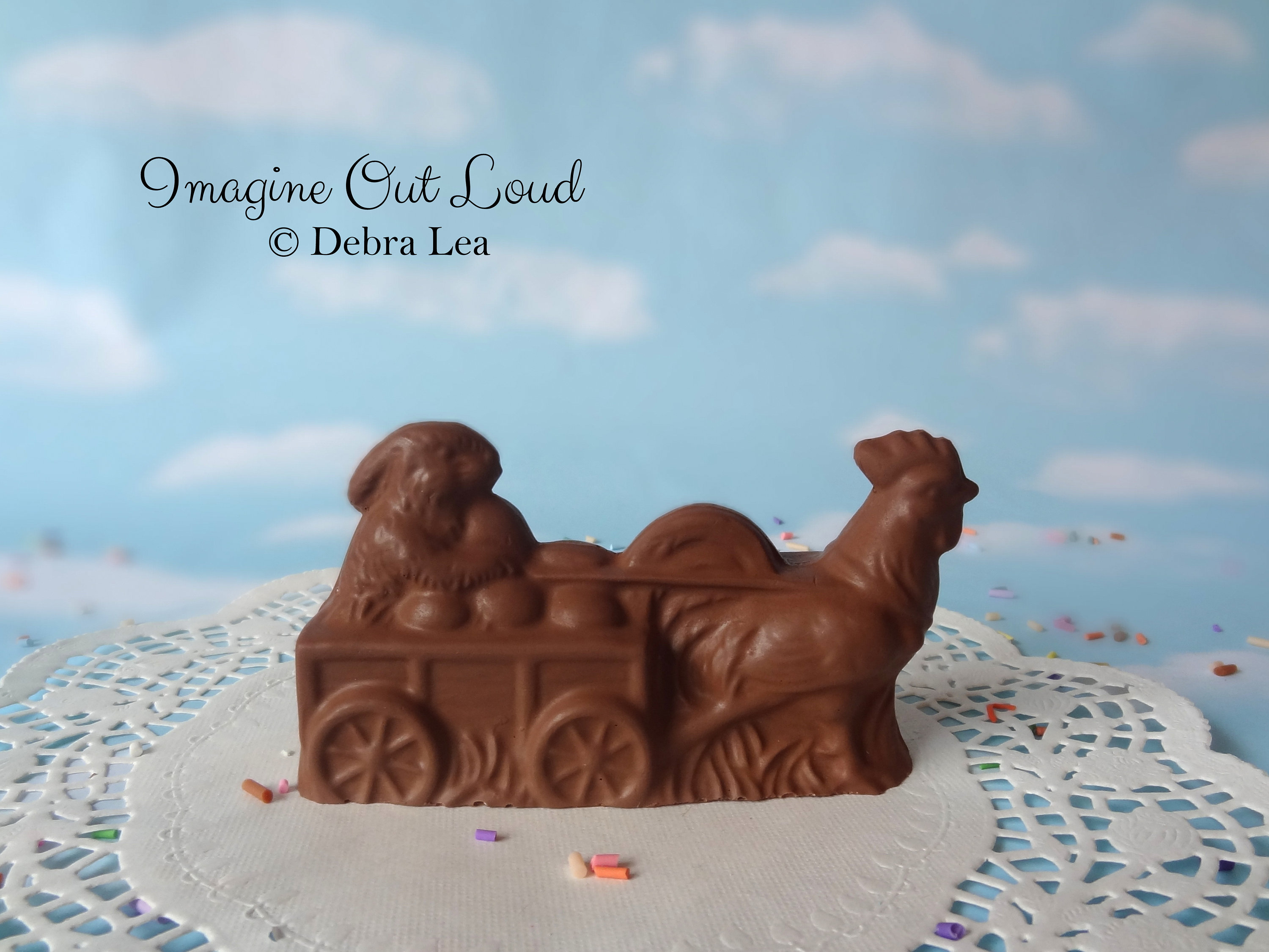 Fake Chocolate Bunny Rabbit and Rooster Cart SOLID Handmade | Etsy