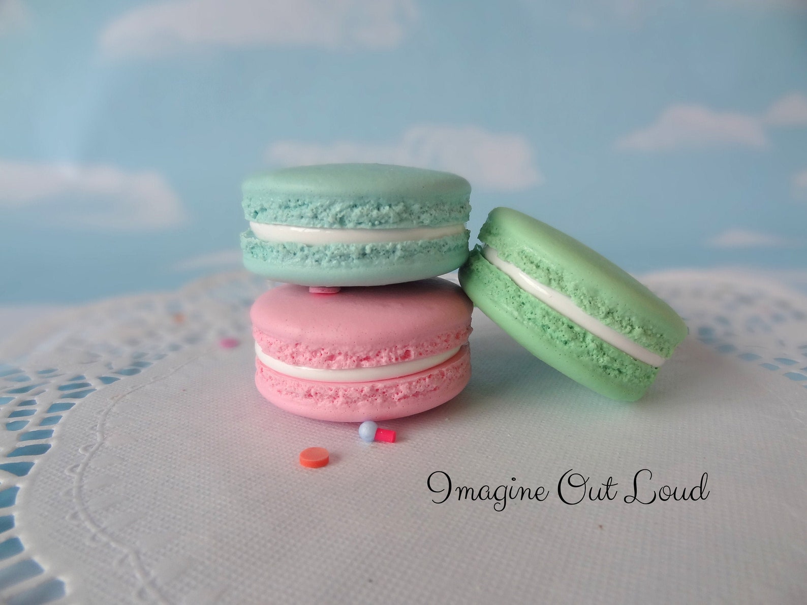 Fake Macarons 2" Set Faux Macaron Pink Aqua Green Artificial Food ...