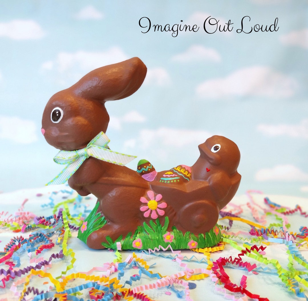 FLAT BACK Hand Painted Fake Easter Chocolate LARGE Bunny Rabbit and ...
