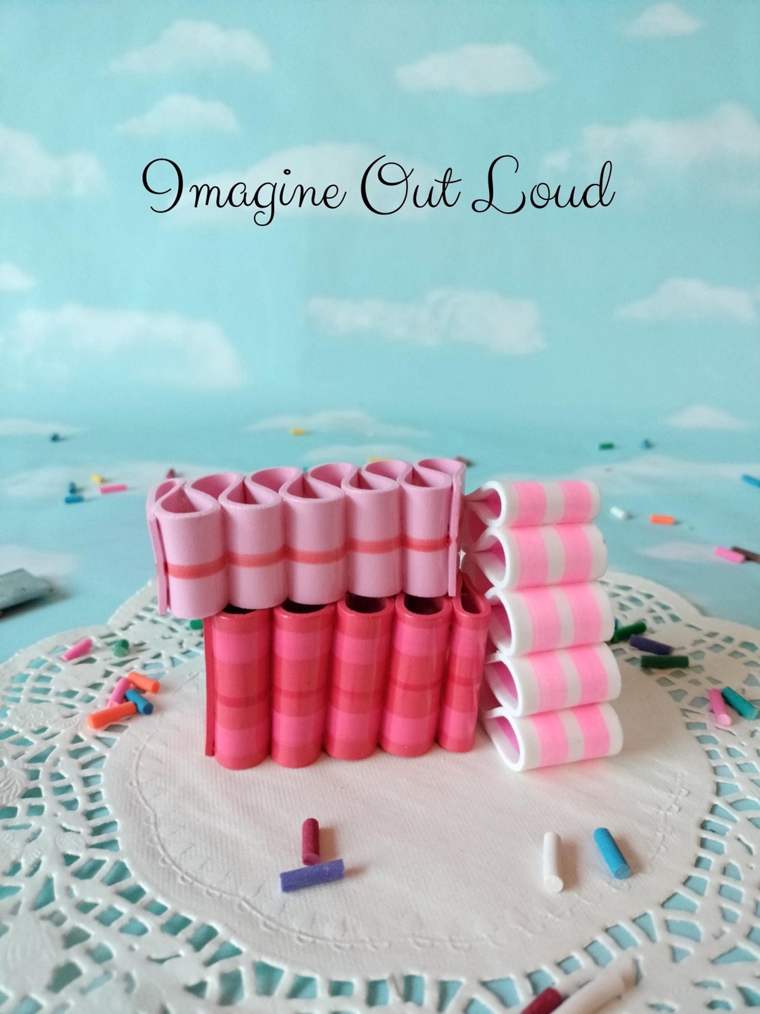 Fake Ribbon Candy Realistic Hand Painted Pink White Red 146 - Etsy