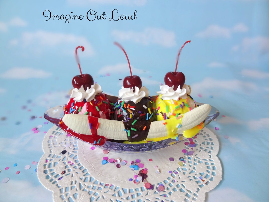 Fake Banana Split Ice Cream Faux Food Prop Chocolate, Strawberry ...
