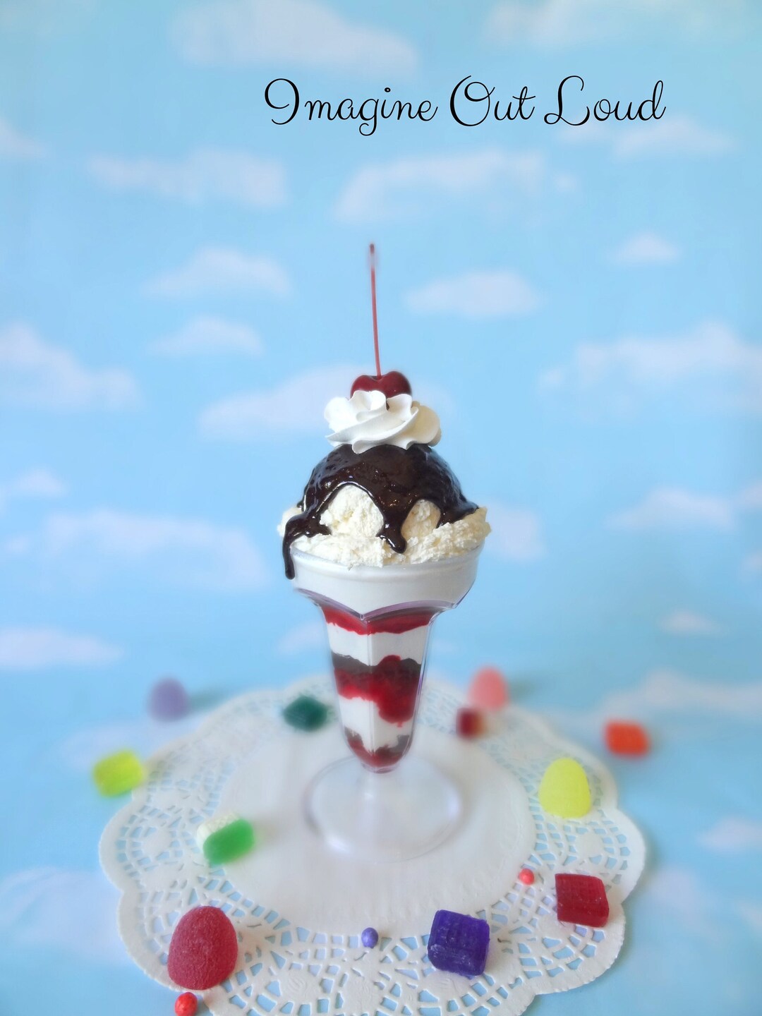 Fake Ice Cream Sundae Tall Milkshake Prop Cherry Chocolate Syrup Faux ...
