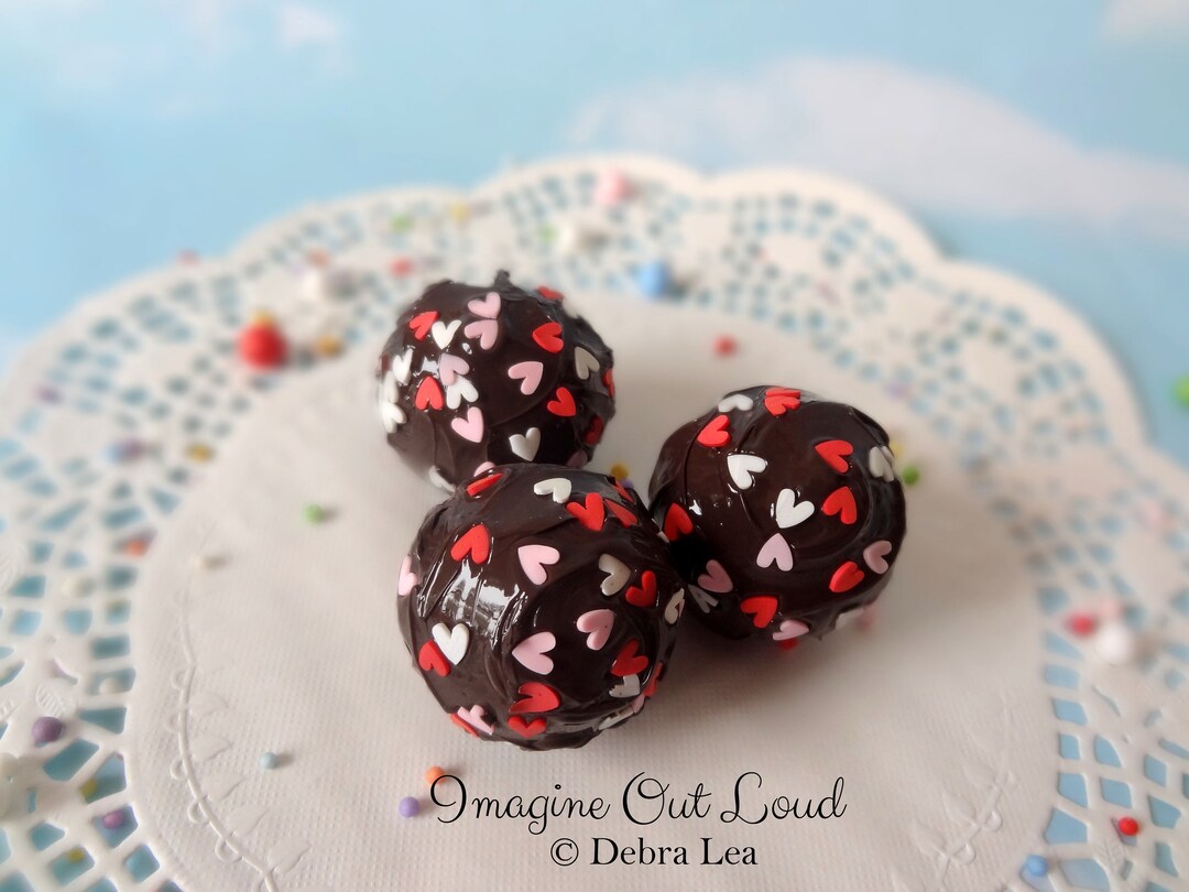 FAUX Truffle Fake Cake Pop Set Dark Chocolate With Heart Sprinkles ...