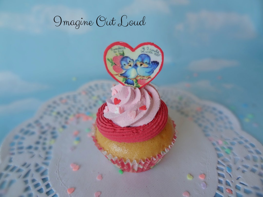 Fake Cupcake Faux Romantic Valentine Love Birds Vintage Card Cupid ...