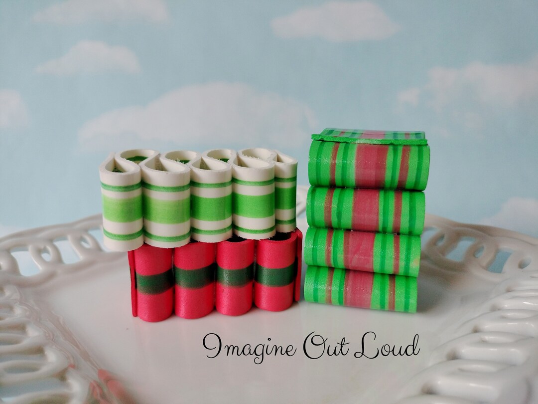 Fake Ribbon Candy Realistic Hand Painted Green Red White - Etsy