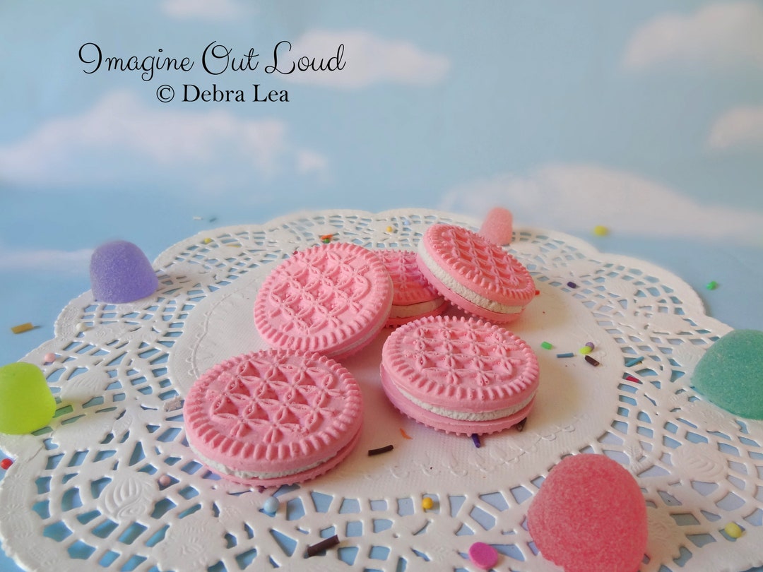 Fake Cookies FIVE Faux Sandwich Pink Strawberry Cream Filled Cookie ...