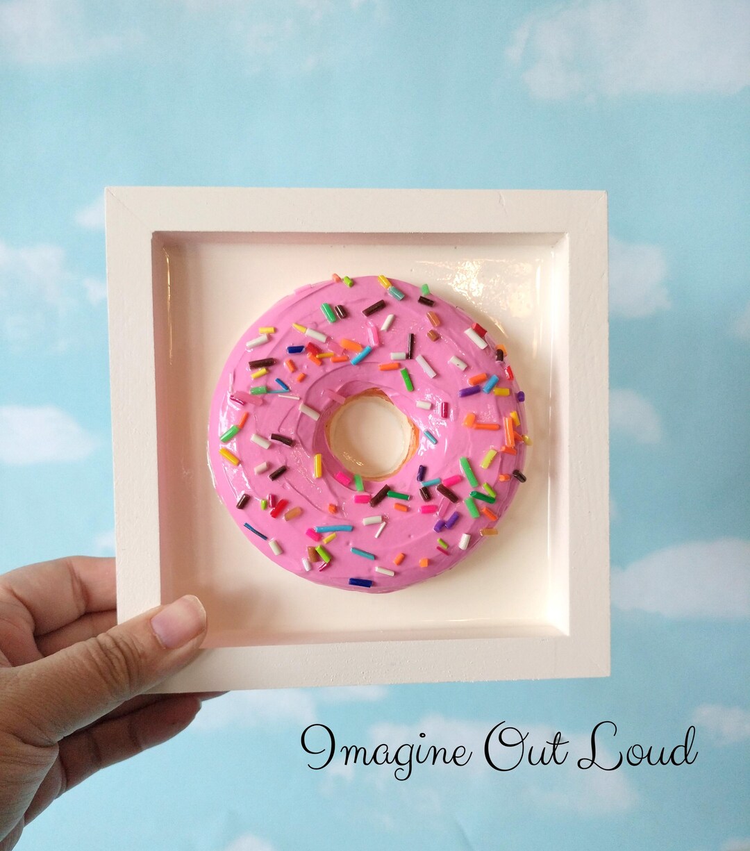6" Fake Donut Framed Wall Art Pink Frosted Rainbow Sprinkles Doughnut ...