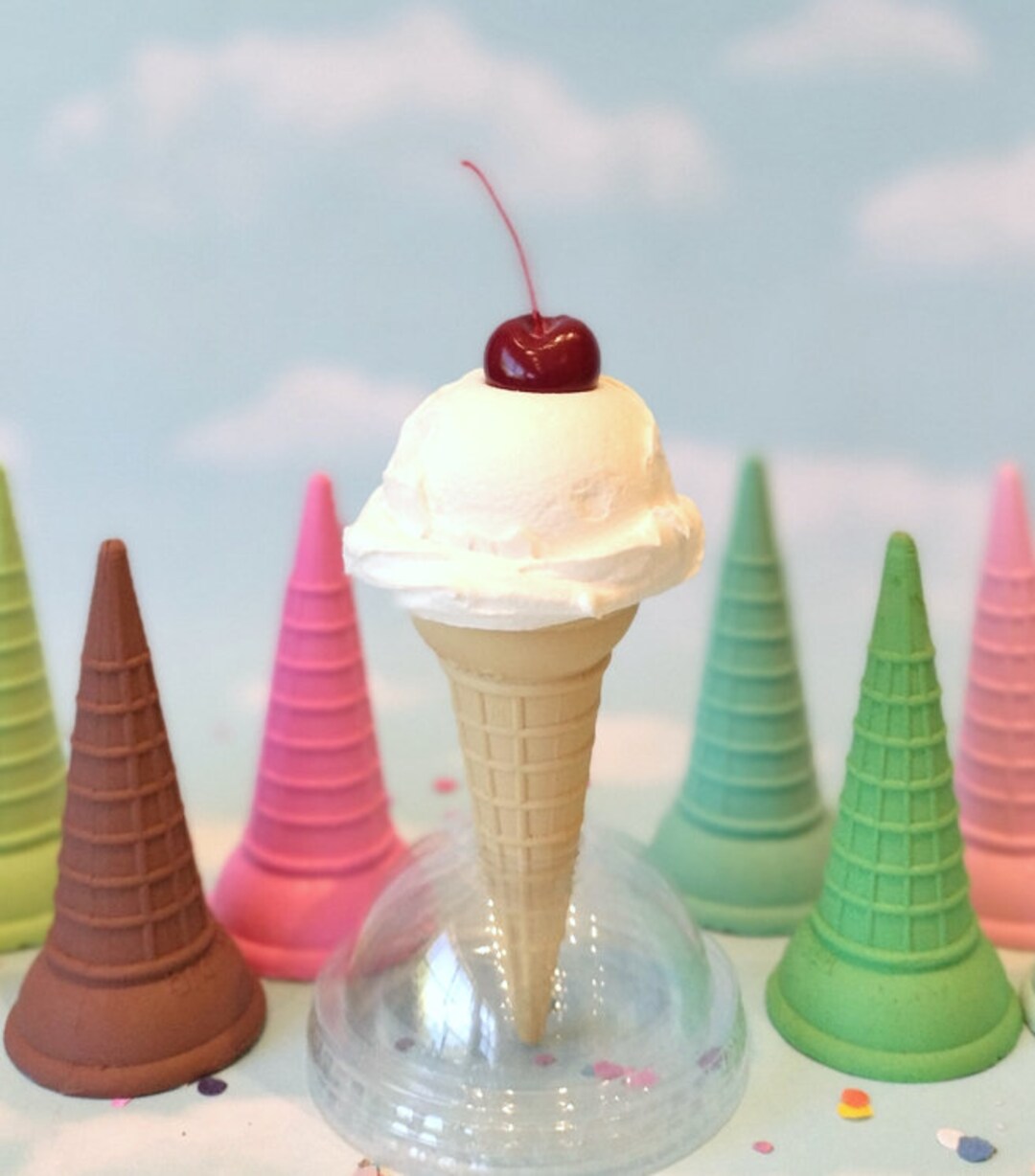 Fake Ice Cream Tall CONE COLOR CHOICE Vanilla Cherry Realistic Faux ...