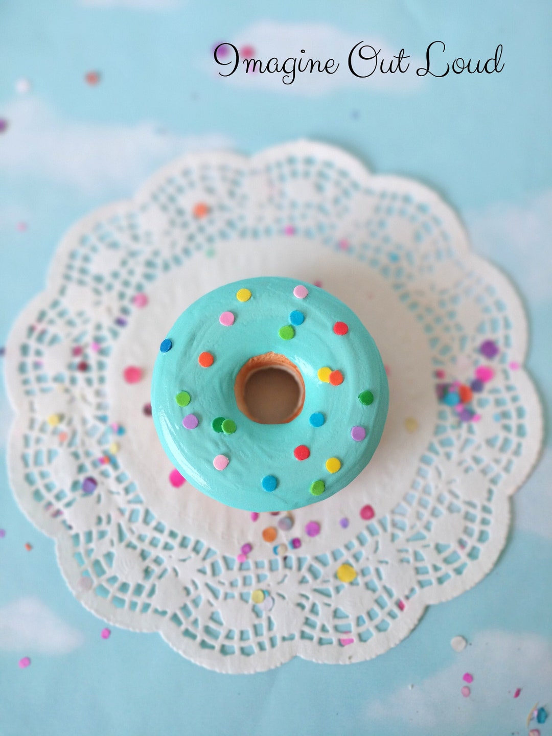 4" Fake Donut Teal Frosted Confetti Sprinkles Doughnut Faux Food Prop ...