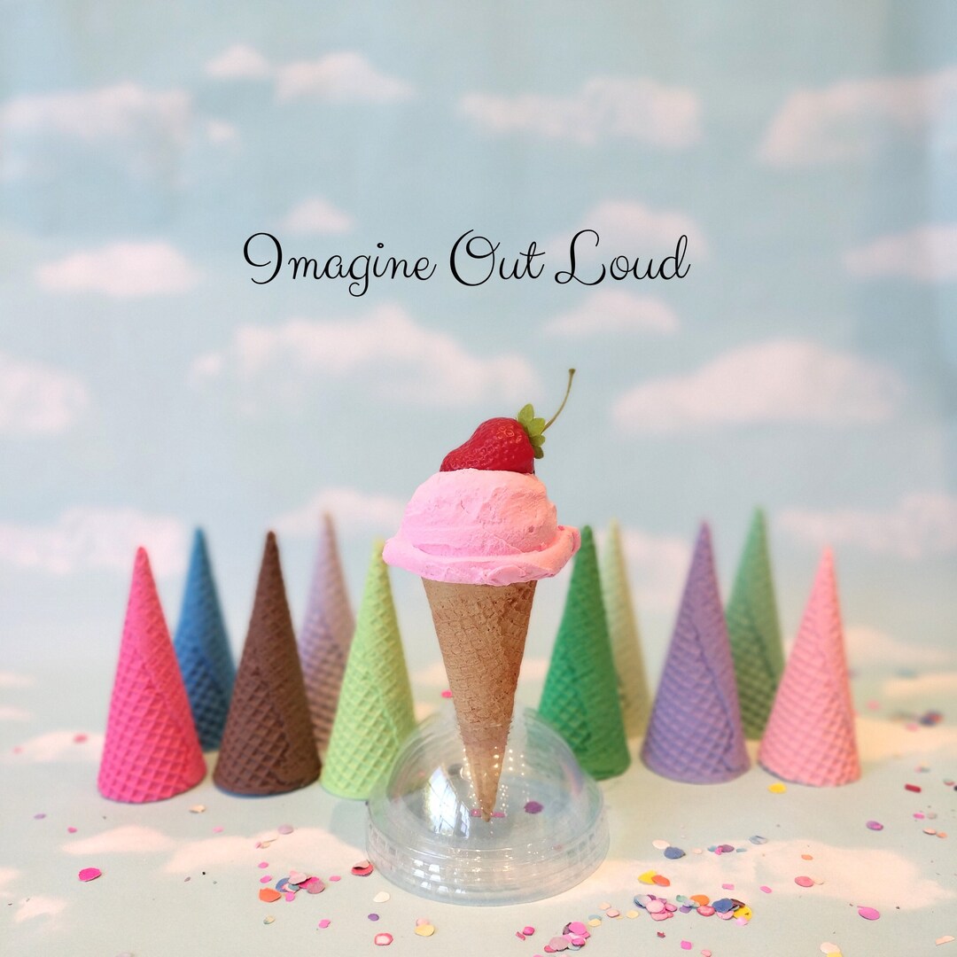 Fake Ice Cream Sugar Waffle CONE COLOR CHOICE Strawberry Realistic Faux ...