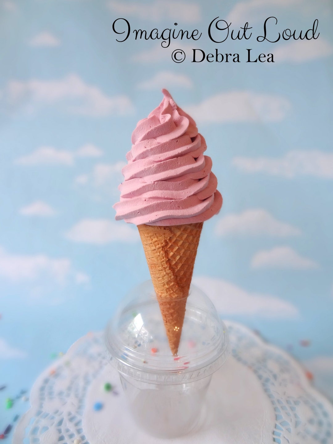 Fake Ice Cream Faux Soft Serve Swirl Realistic Strawberry On Sugar