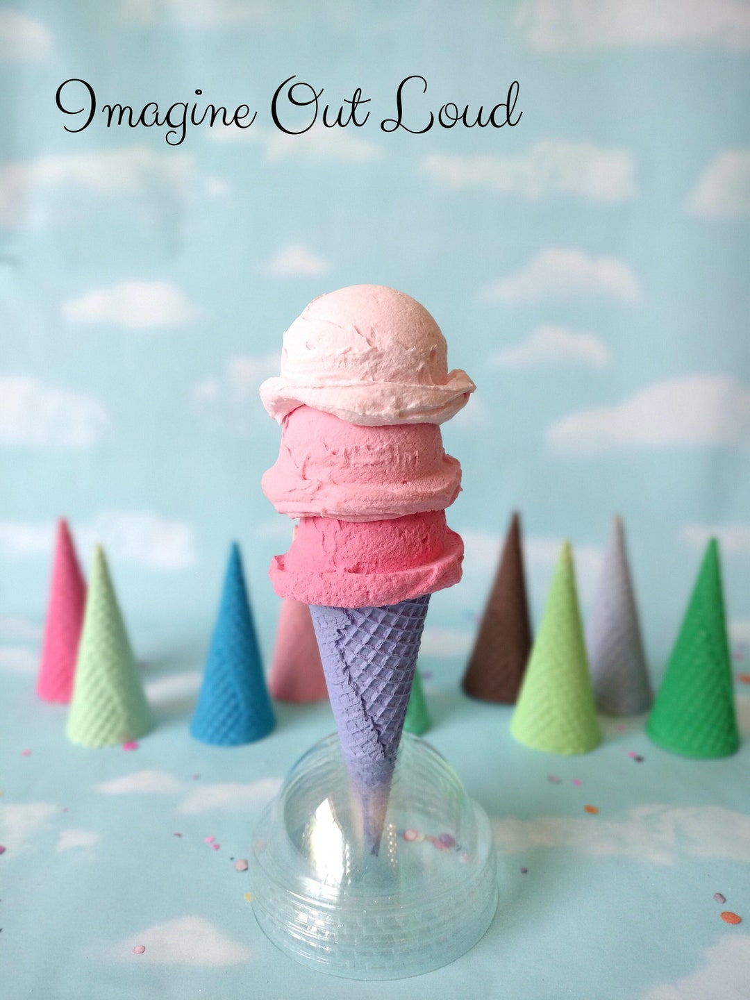 Fake Ice Cream Sugar Waffle CONE COLOR CHOICE Faux Triple Scoop Pink ...