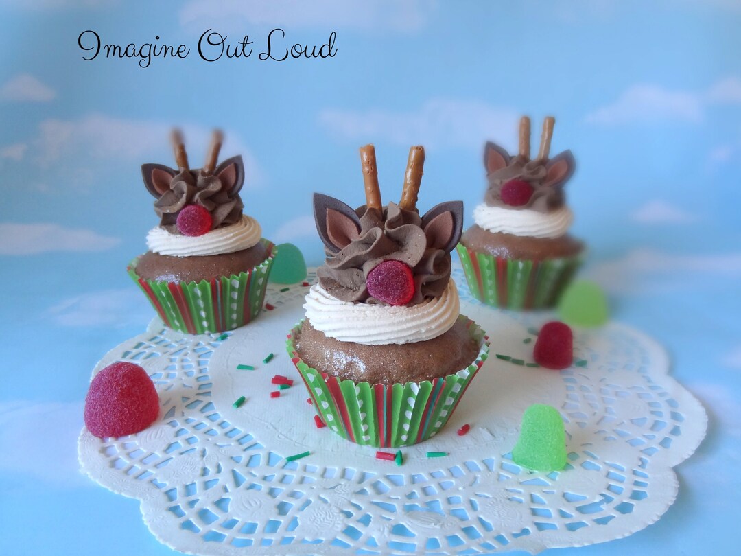 Fake Cupcake SINGLE Rudolph Red Nosed Reindeer Christmas Holiday Faux ...
