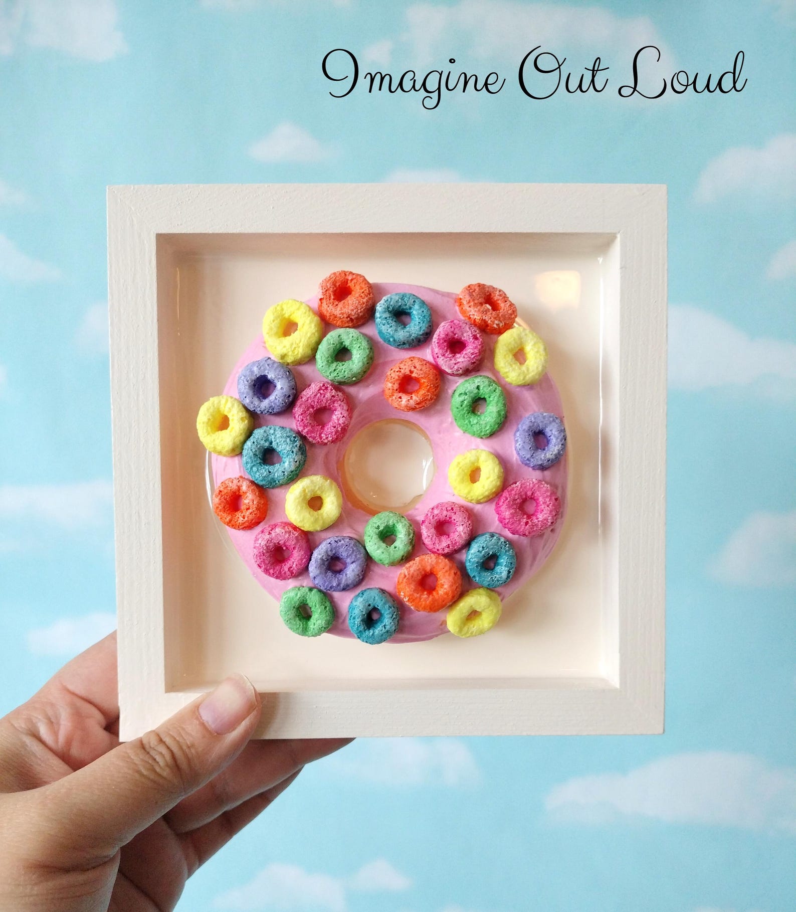 6" Fake Donut Framed Wall Art Pink Frosted Rainbow Fruit Cereal ...