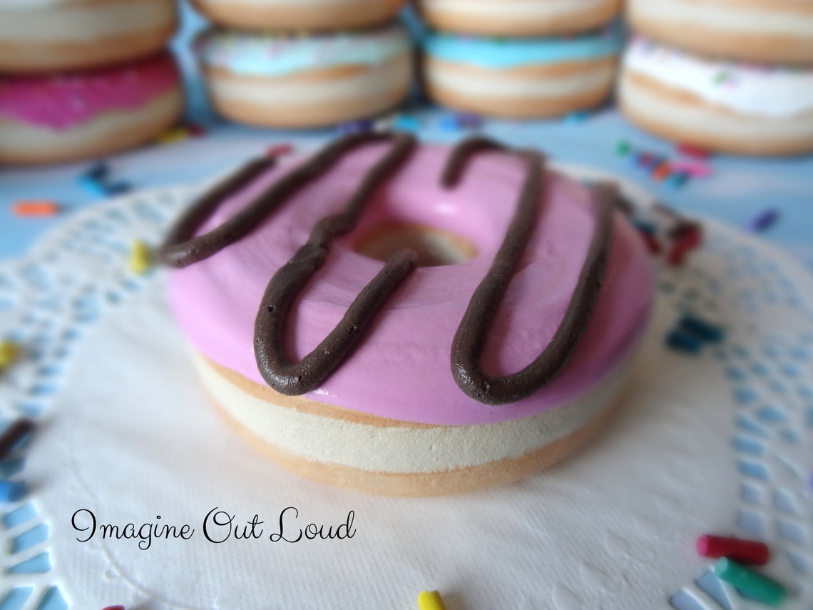 4 Fake Donut Pink Frosted With Chocolate Drizzle - Etsy