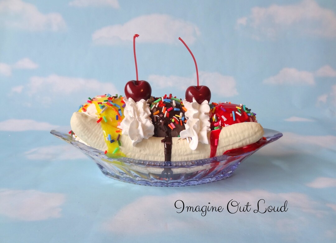 Fake Banana Split Ice Cream Faux Food Prop Chocolate Strawberry