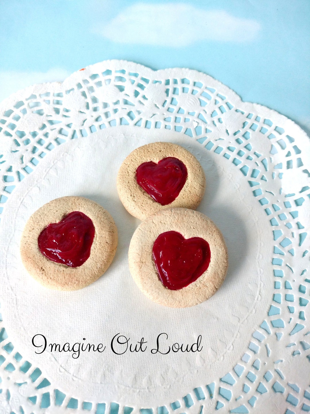 FAUX Cookies Cherry Heart Thumbprint Jam Jelly Set Fake Food - Etsy