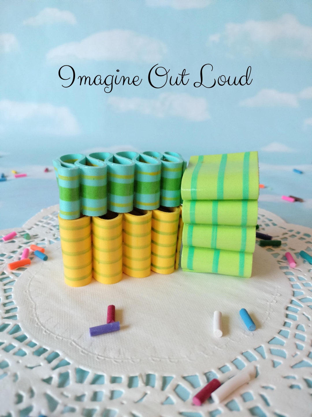 Fake Ribbon Candy Realistic Hand Painted Yellow Lime Aqua 148 - Etsy