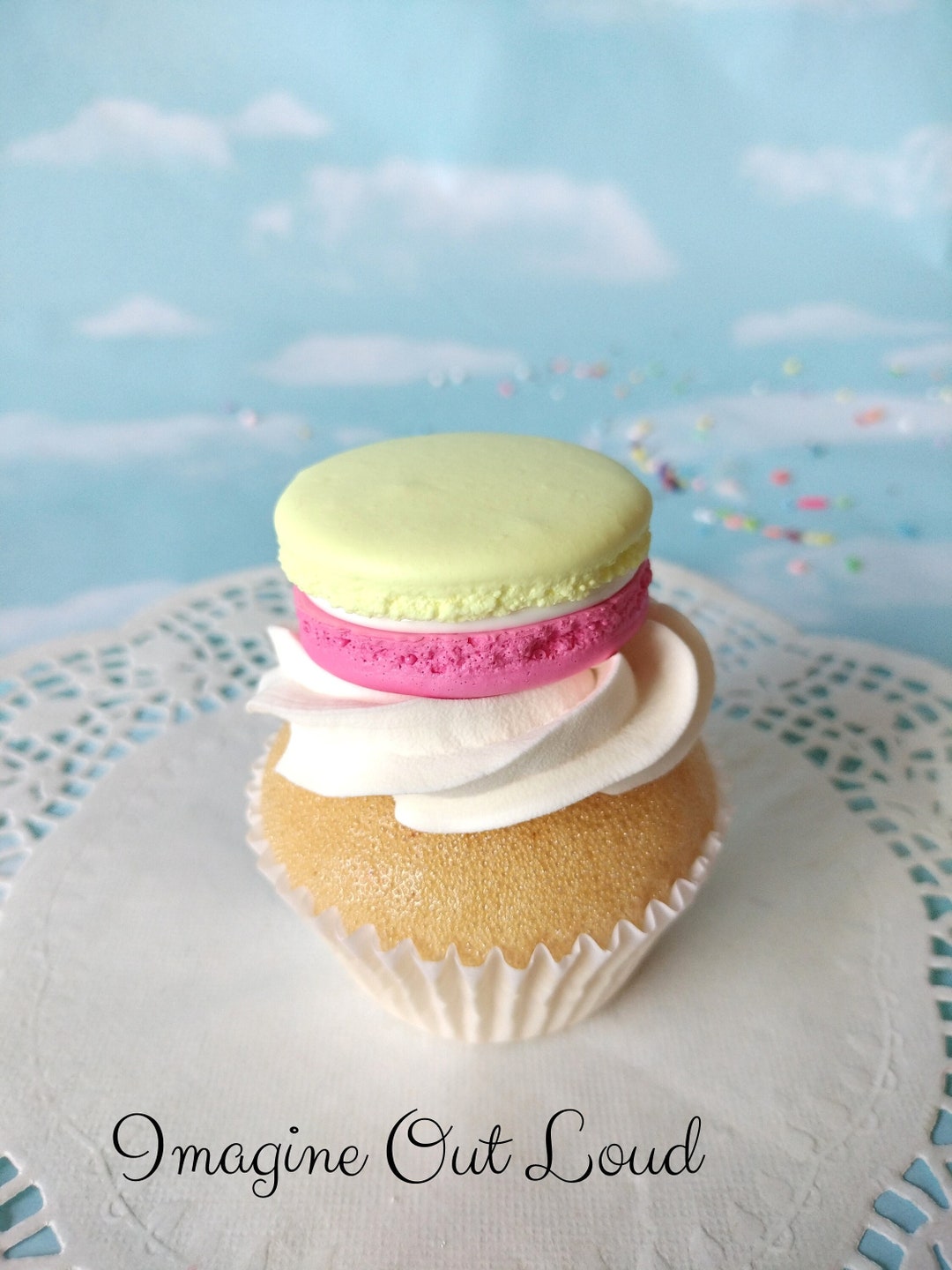 Fake Cupcake Yellow Pink Pastel Macaron Decor Fake Food Kitchen Display ...