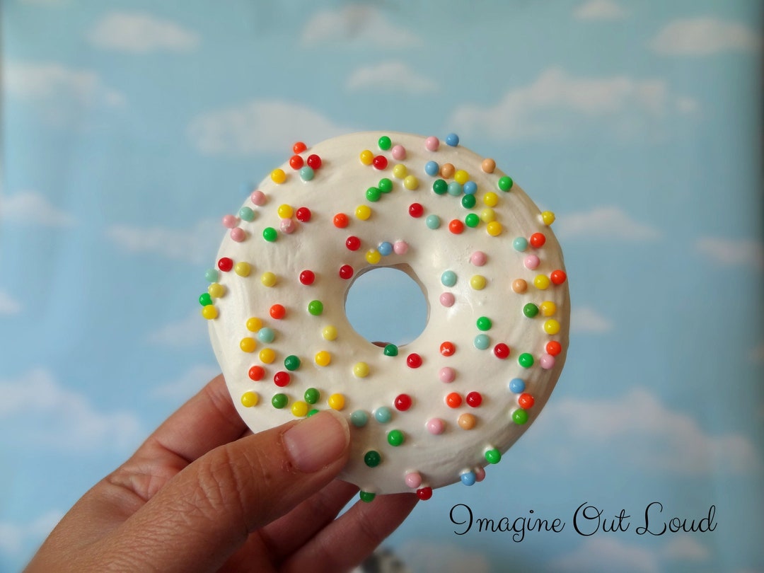 4" Fake Donut White Frosted Rainbow Ball Sprinkles Doughnut Faux Food ...
