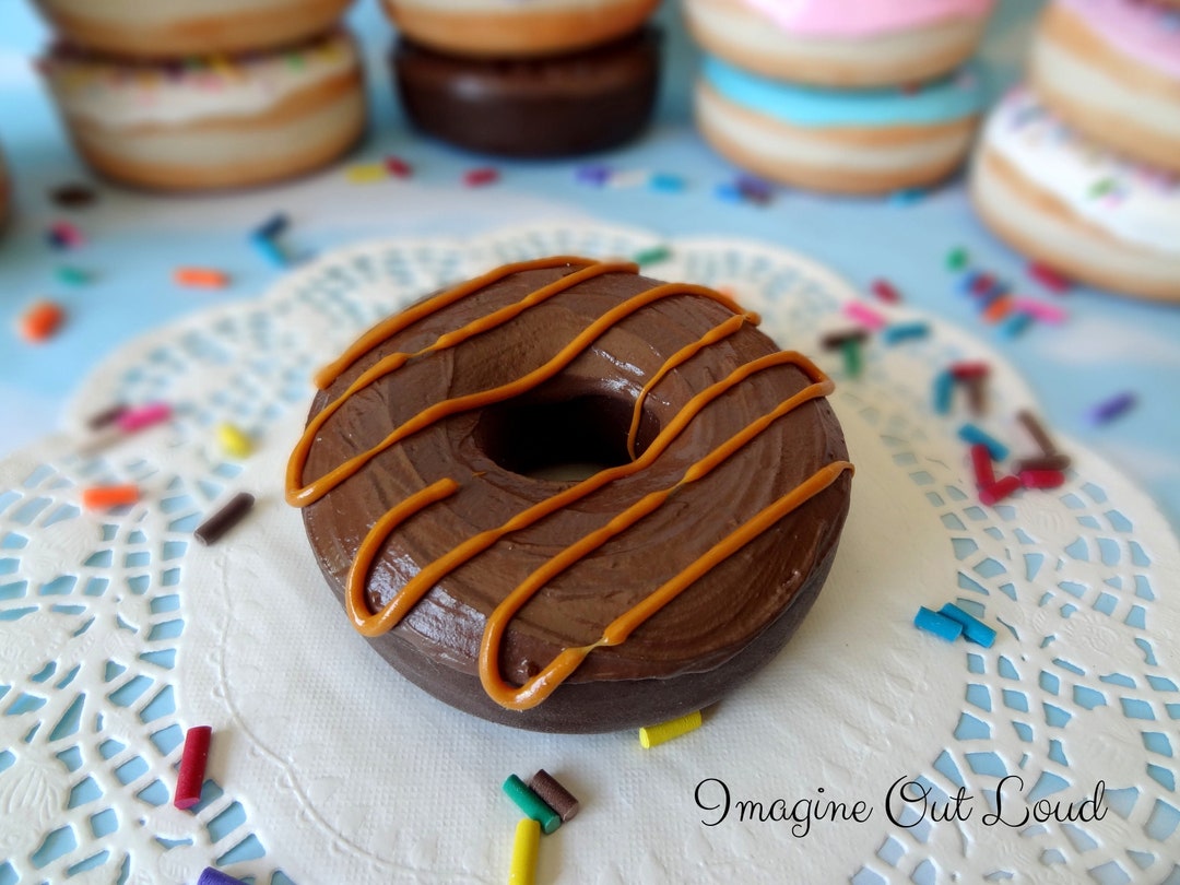 4" Fake Donut Chocolate With Caramel Drizzle Doughnut Faux Food Prop ...