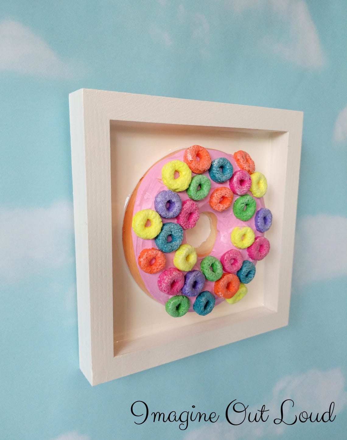 6" Fake Donut Framed Wall Art Pink Frosted Rainbow Fruit Cereal ...