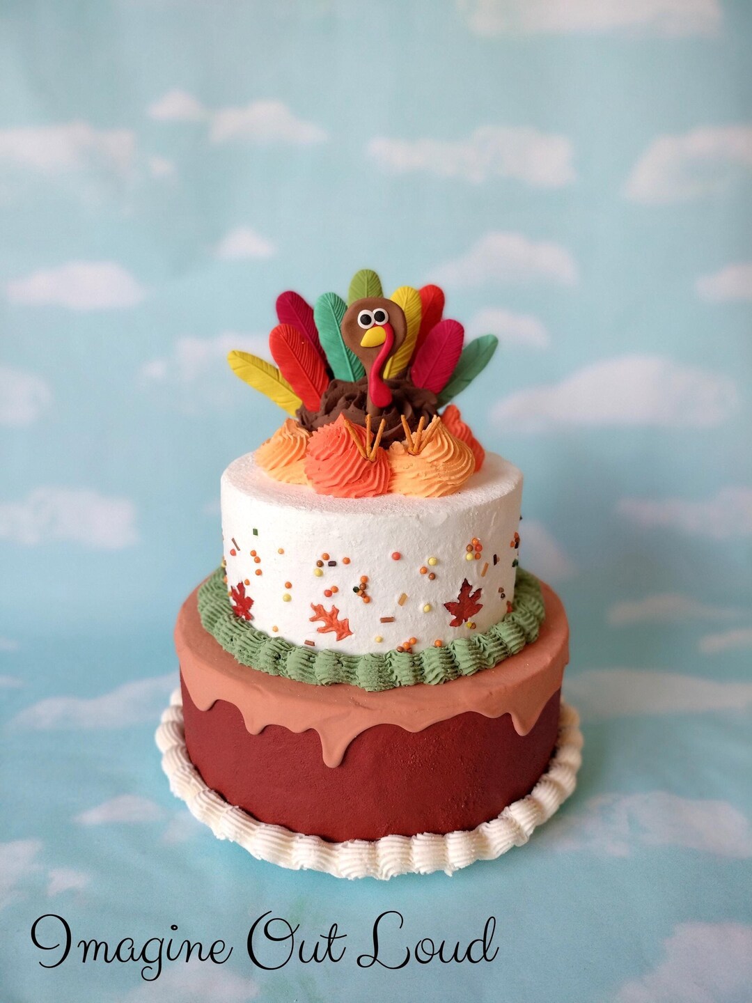 Fake Cake Centerpiece Faux Thanksgiving Turkey Autumn Two Tier Decor ...