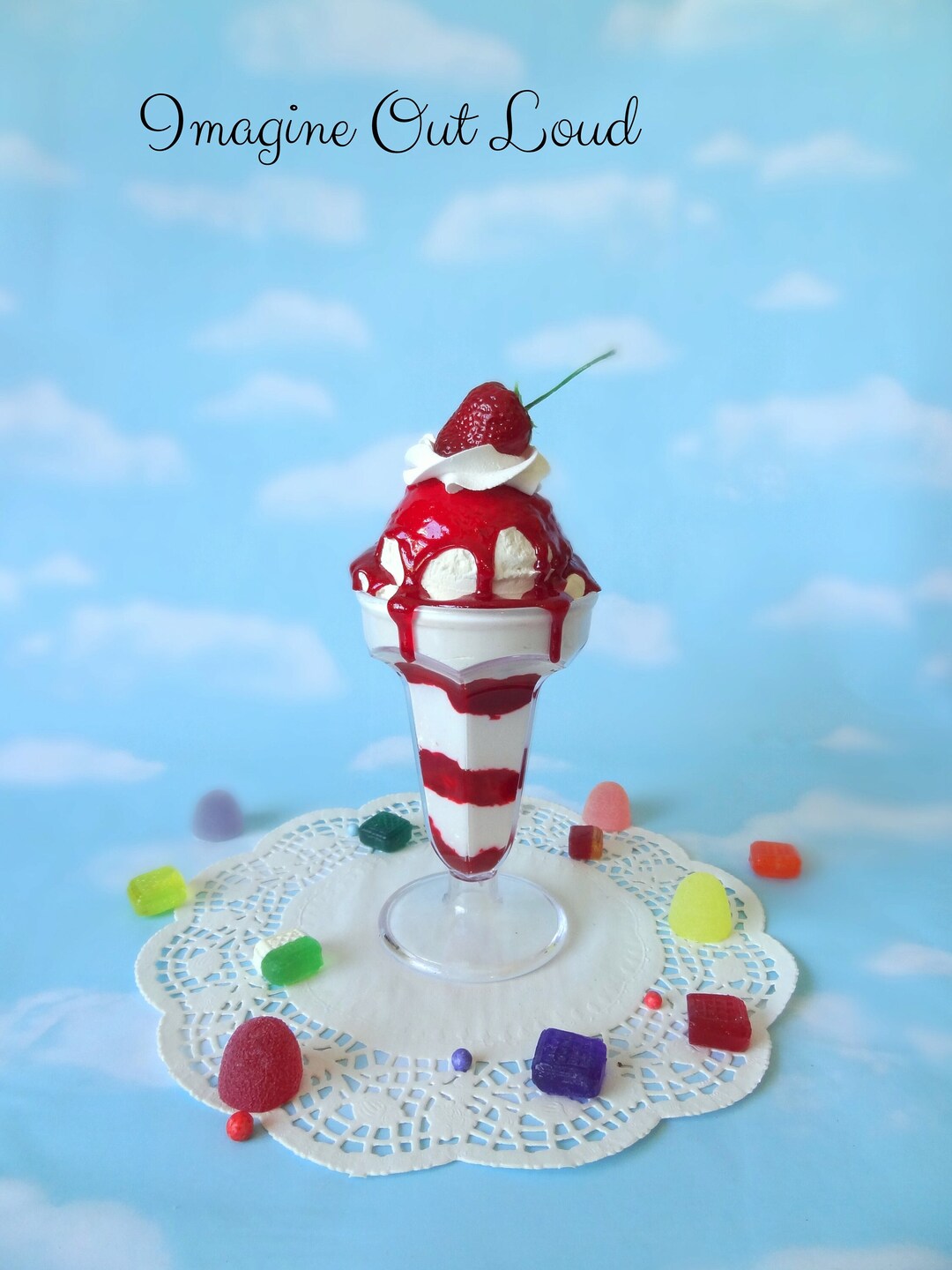 Fake Ice Cream Sundae Tall Milkshake Prop Vanilla With Strawberry Syrup ...