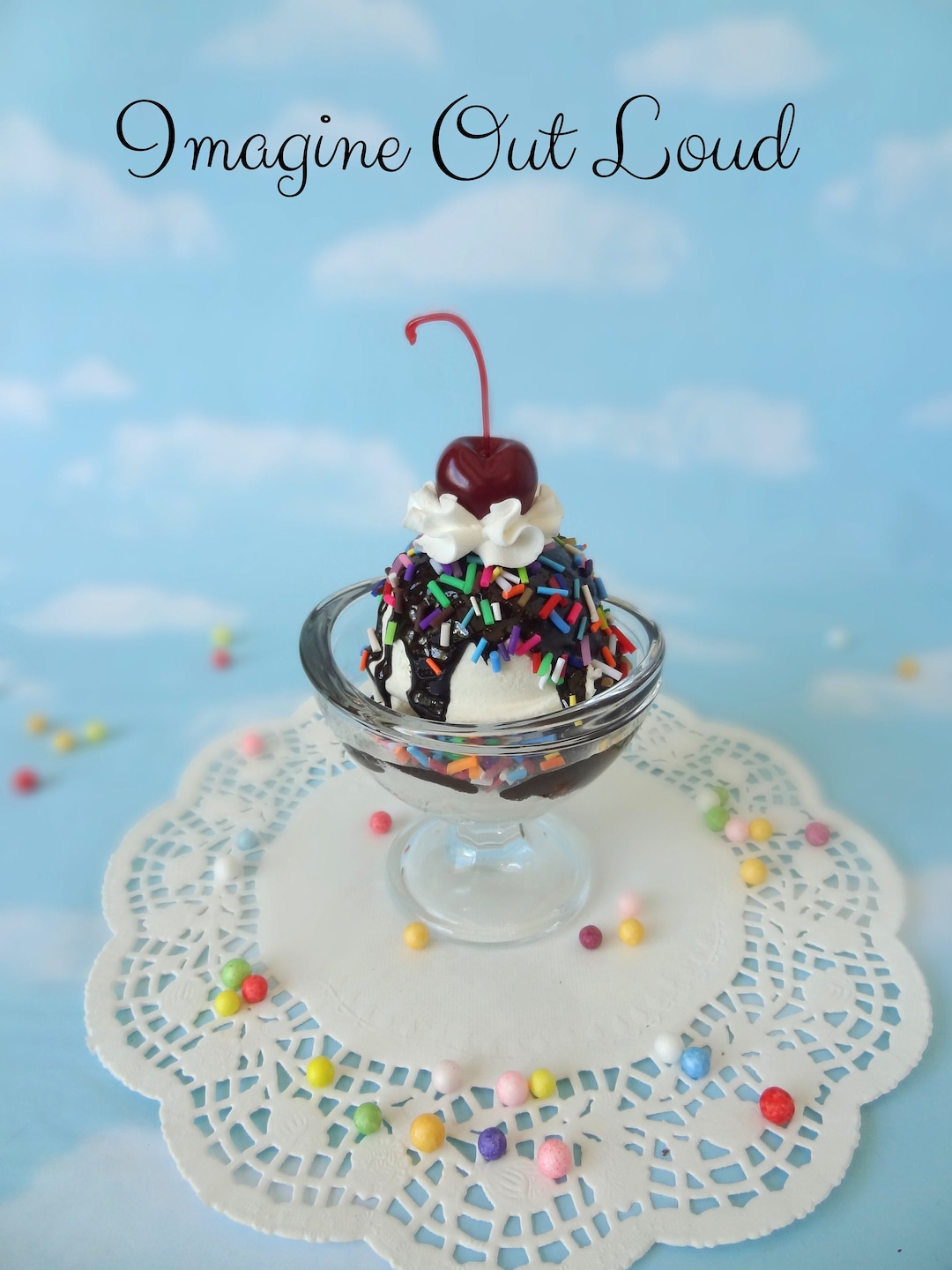 Fake Ice Cream Sundae Large Vanilla With Chocolate Sauce and Sprinkles ...