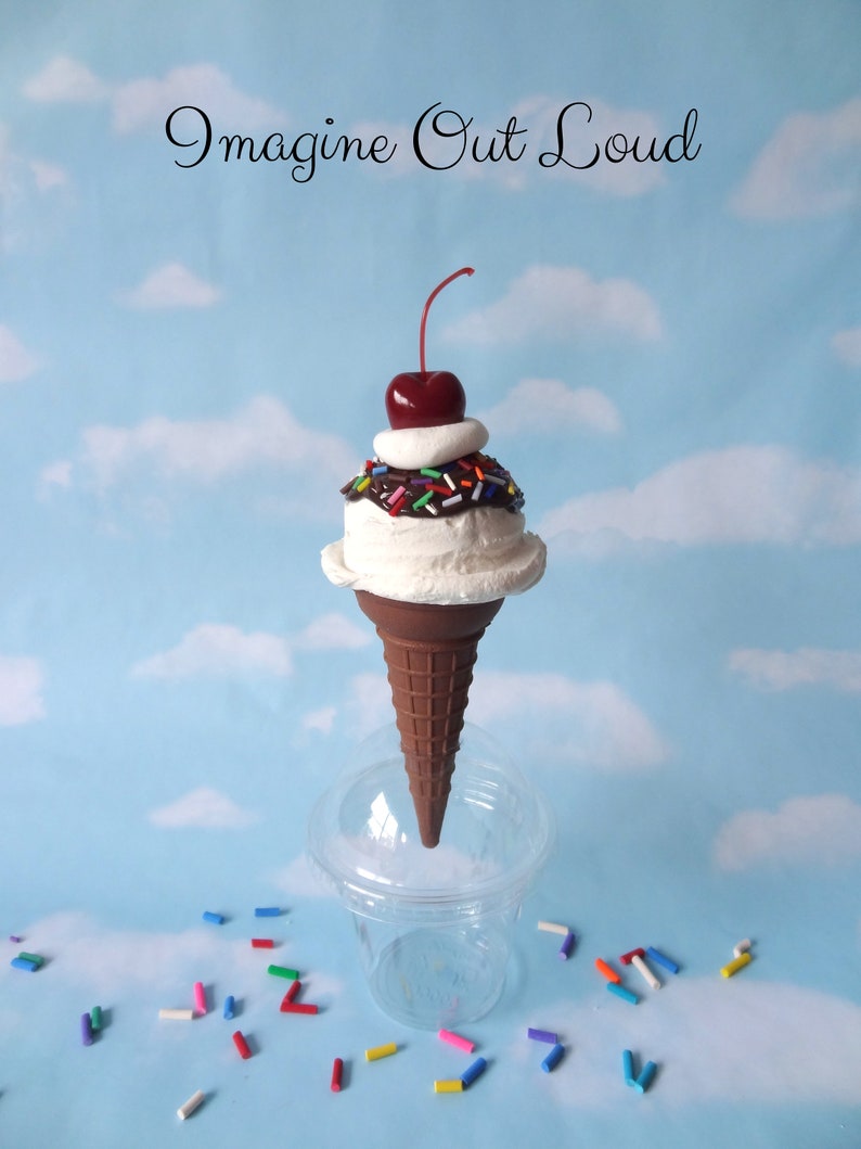 Fake Vanilla Ice Cream Tall Cone With Chocolate Syrup, Photo Prop Decor ...